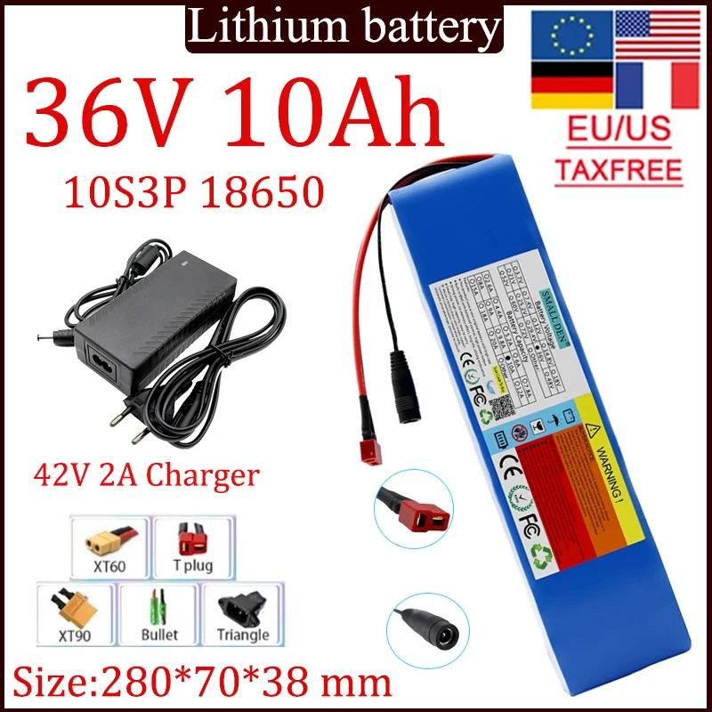 36V-10A-Lithium-Battery-Pack-42V2A-DC5-5-21-Charger-Spare-high-quality ...