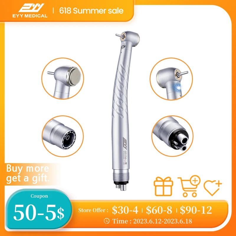 Turbina de aire de cabeza estándar de 2/4 orificios, pieza de mano de alta velocidad con LED ...