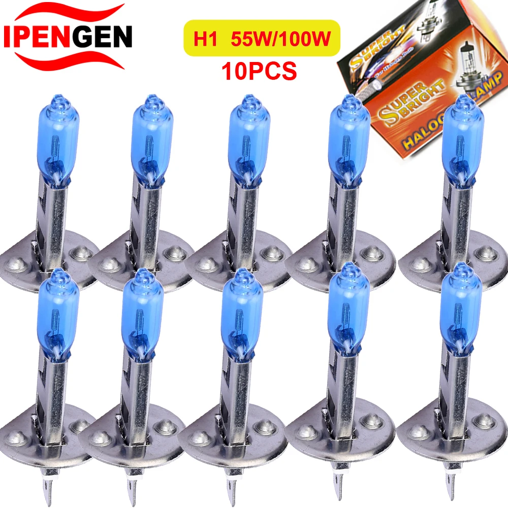 10PCS-Halogen-Headlight-Bulb-H1-55W-100W-12V-Halogen-Bulb-Super-White ...