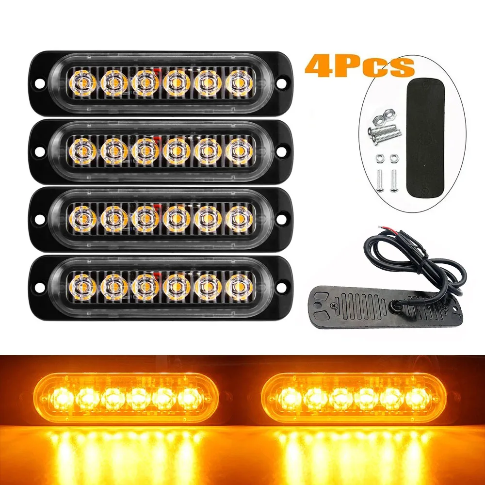 4pcs 6LED Truck Light Warning lights Car grille beacon bar LED trailer ...