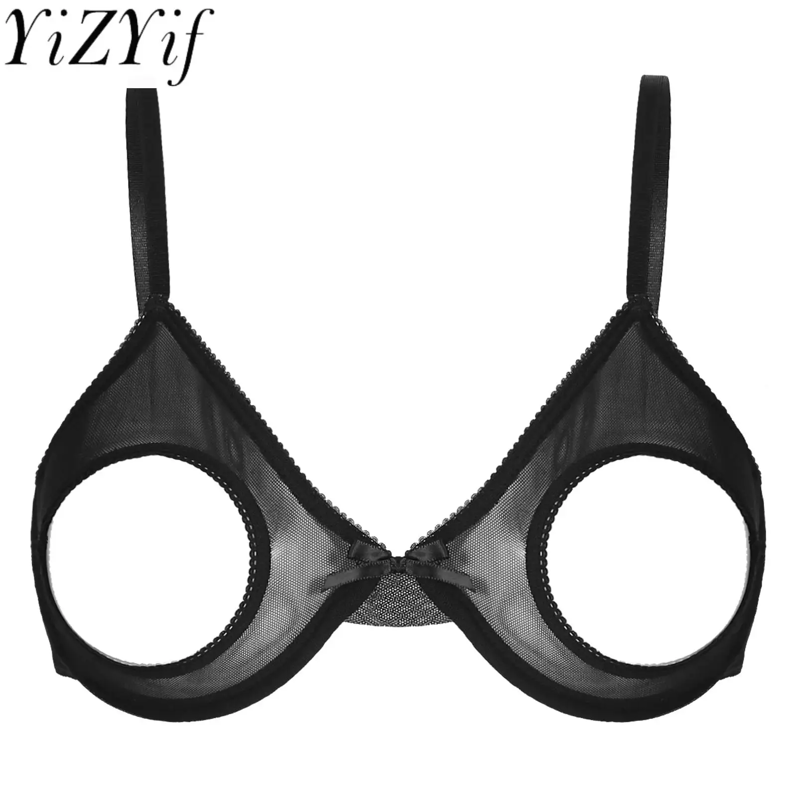 Women-s-Sheer-Mesh-Hollow-Out-Open-Nipples-Underwired-Bra-Tops-Push-Up ...