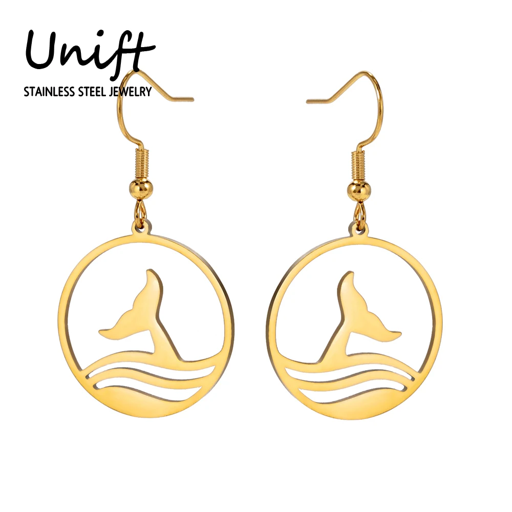 Unift-Sea-Wave-Mermaid-Tail-Earrings-Stainless-Stainless-Steel-Dangle ...