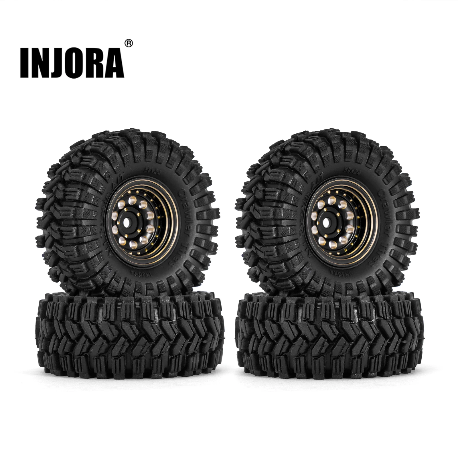 INJORA Black Coating Brass 1.0" Beadlock Wheel Tires Set for 1/24 1/18 ...
