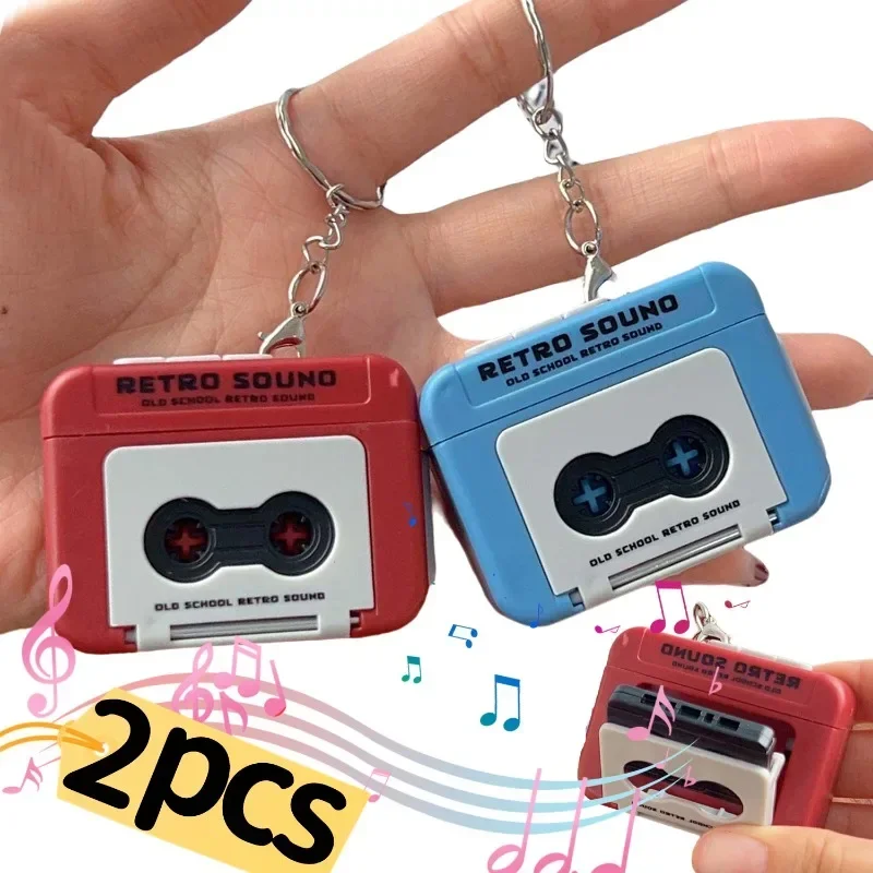 1/2Pcs Retro Tape Recorder Keychain Small Box Recorder Music Player ...