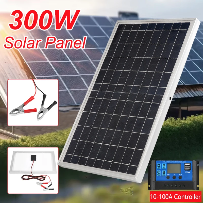 600W Outdoor Solar Panel Kit 300W 18V Polycrystalline Portable ...