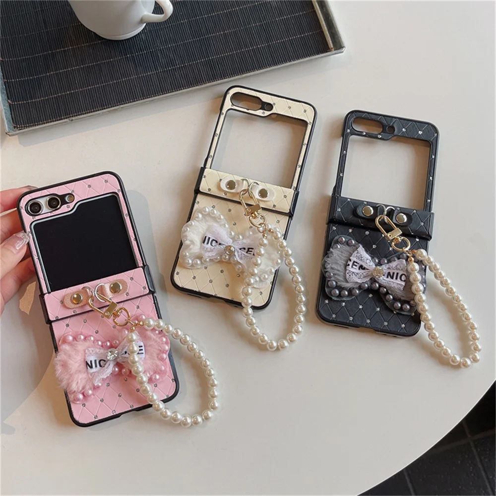 Cute Pearl Bow Phone Case For Samsung Galaxy Z Flip 6 5 4 Z Flip5 Flip4 ...