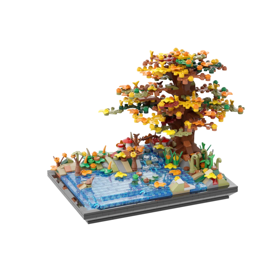 Gobricks-MOC-Mini-Street-City-View-Tree-on-a-Lake-Autumn-Building-Block ...