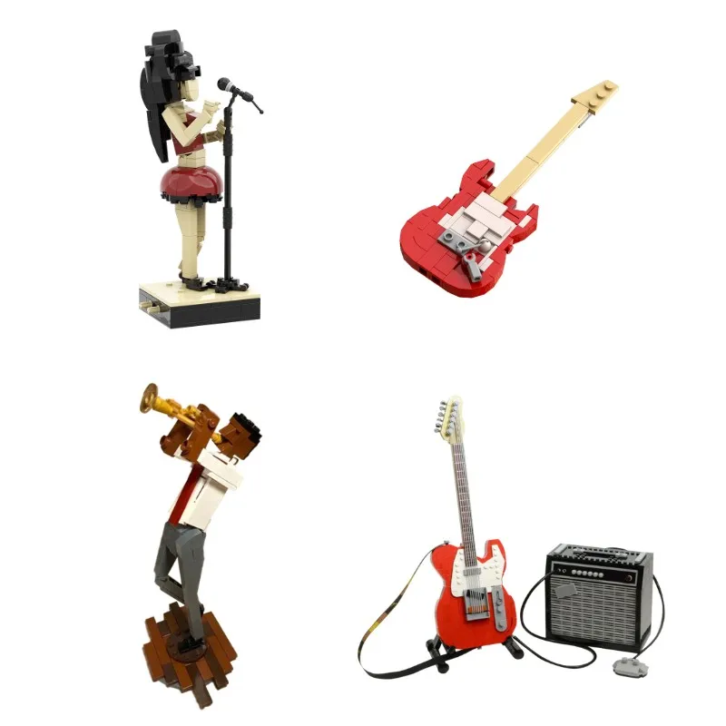 Gobricks-MOC-Band-Guitar-Trumpeter-Singer-Musical-Customized-Red-Guitar ...