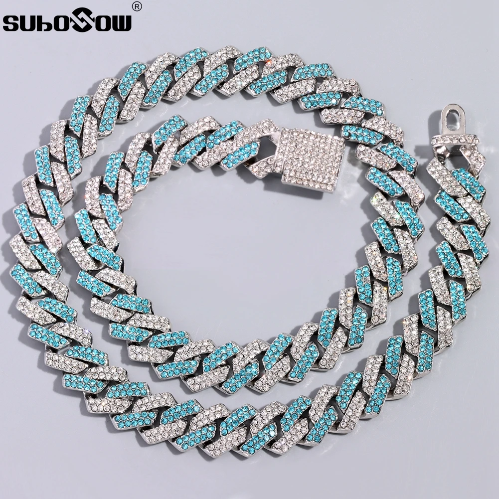Hip-Hop-Blue-Iced-Out-Chain-Colour-Necklace-Men-Miami-Rhombus-Prong ...