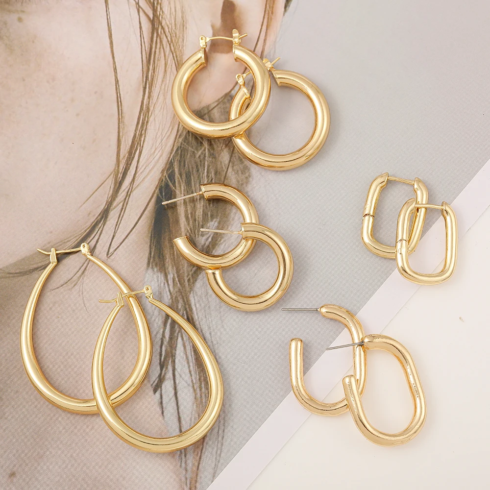 Minimalist-Thick-Geometric-Hoop-Earrings-for-Women-Fashion-Punk-Gold-Plated-Chunky-Circle-Round ...