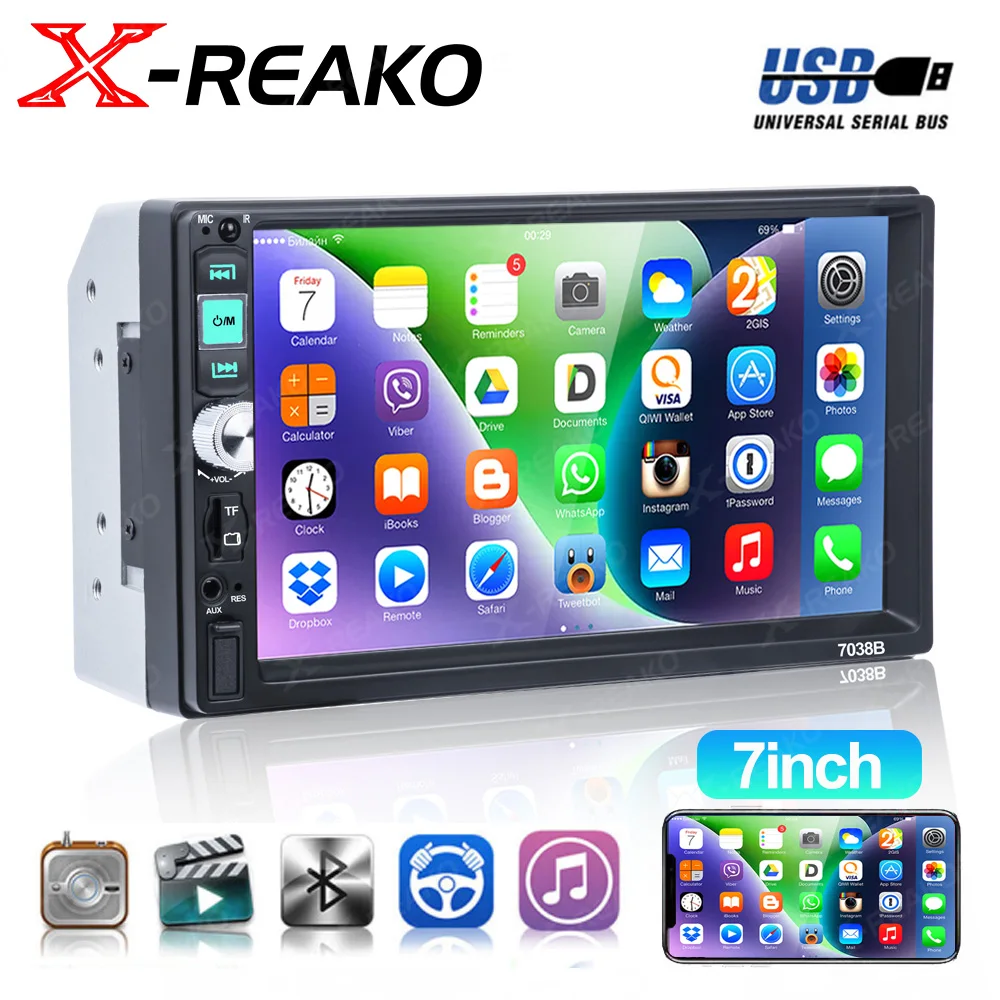 X REAKO Rádio Do Carro 7 Polegada 2 Din MP5 Player Touch HD Tela ...