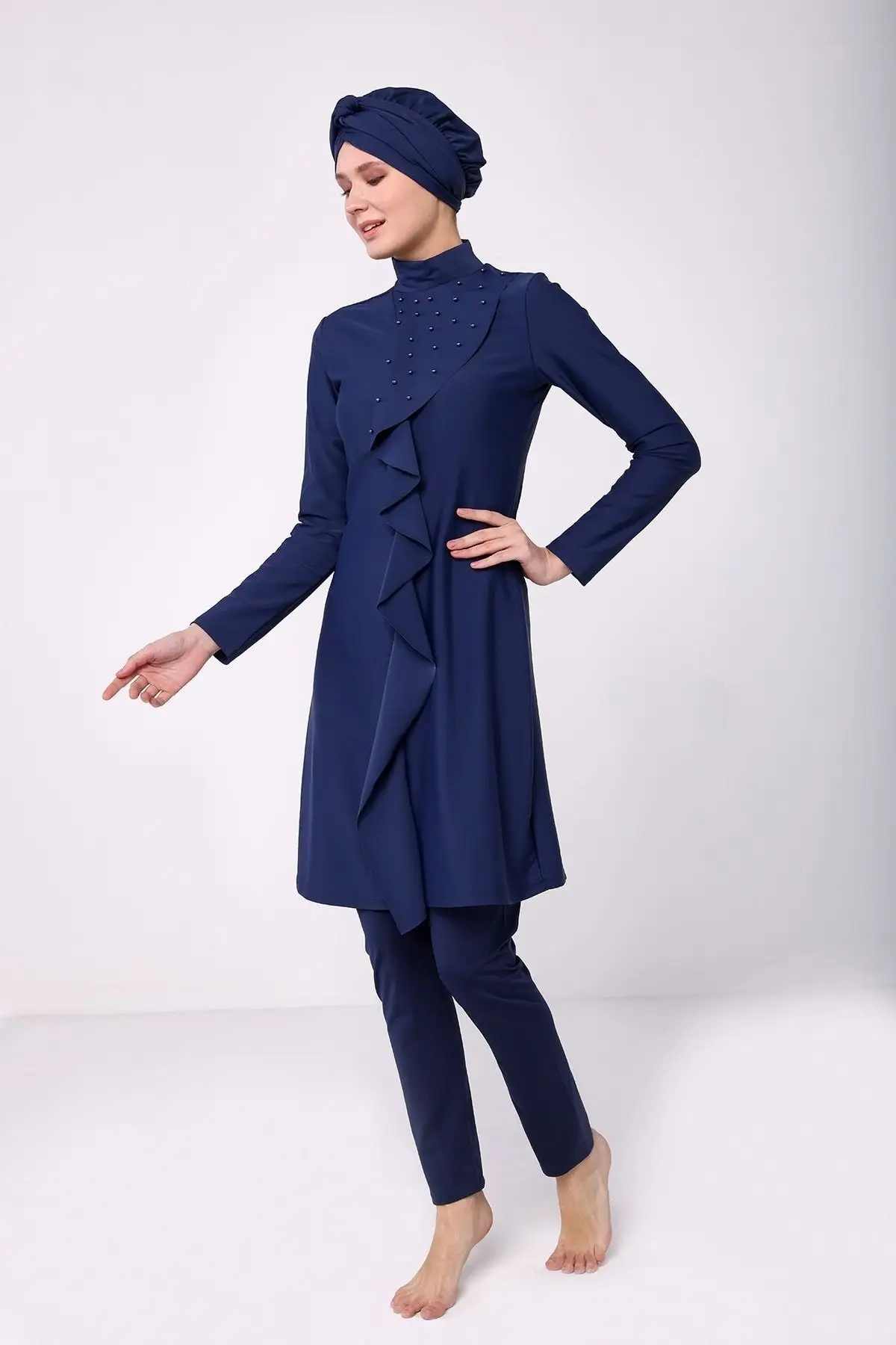 Modest-Muslim-swimwear-Islamic-swimsuit-with-Pearl-ruffle-full-indoor ...