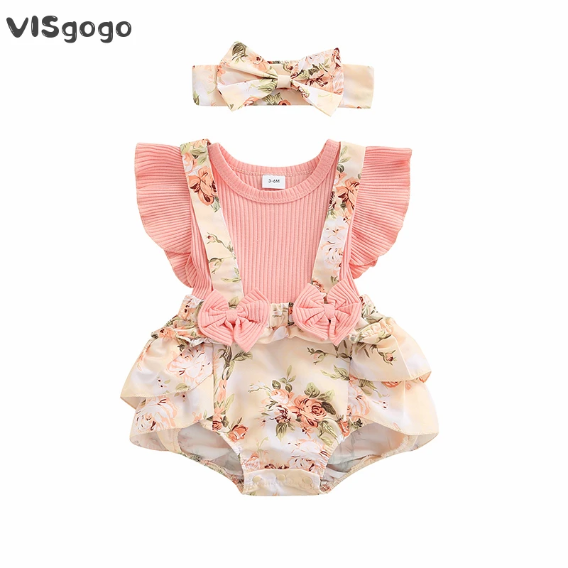 VISgogo-Baby-Girls-Rompers-Summer-Clothes-Set-Pink-Floral-Printed ...