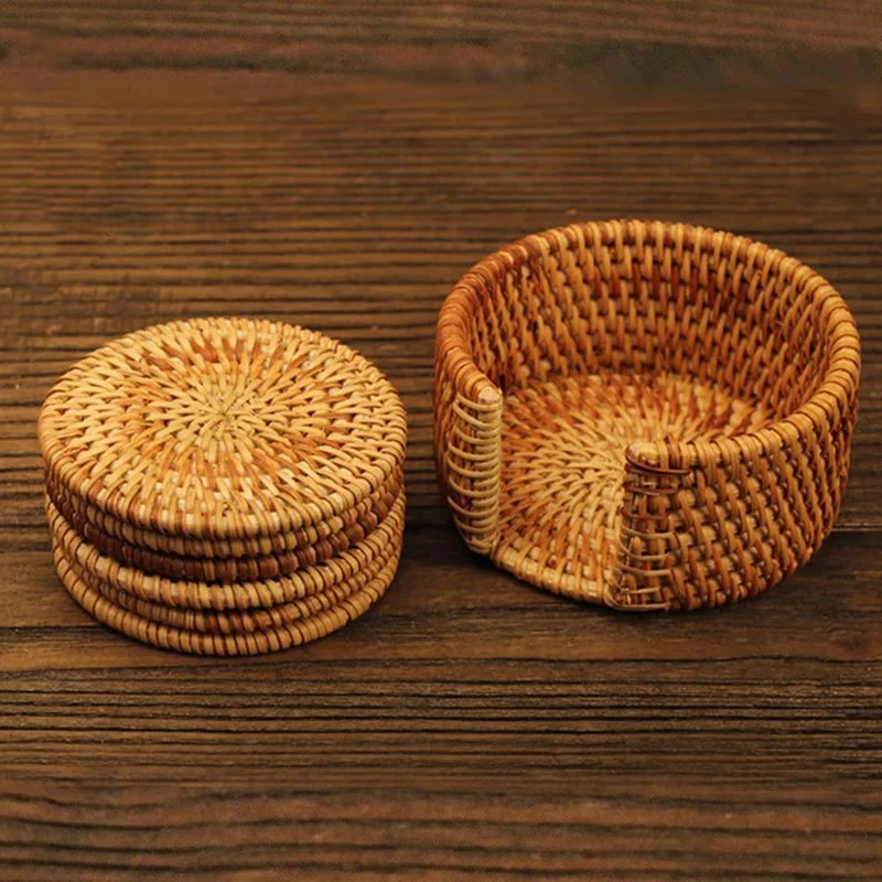 1set-Rattan-Coaster-Table-Natural-Woven-Rattan-Cup-Coaster-Drink-Mug ...