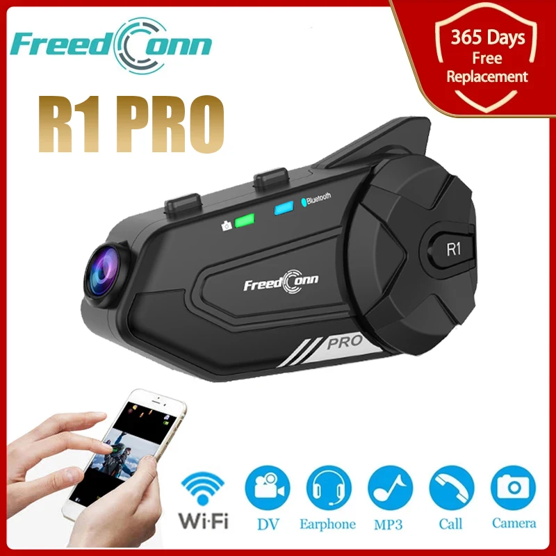 Freedconn R1 PRO 오토바이 헬멧 블루투스 헤드셋 그룹 인터콤, 방수 1440P 2K 비디오 와이파이 레코더, 6 ...