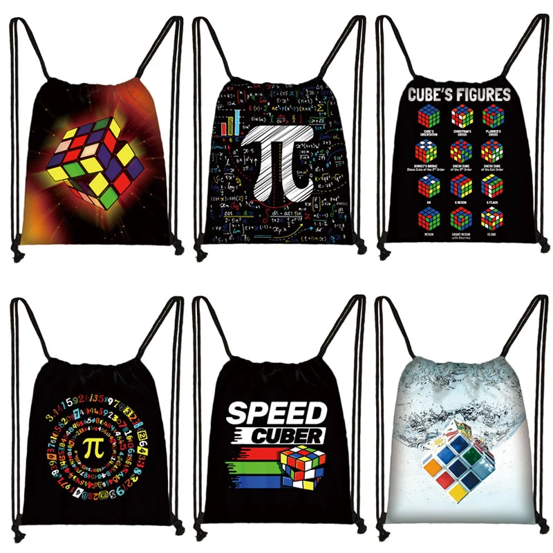 Magic Cube Print Drawstring Bag Cubo Magico Storage Bags for Travel Math Formula Boys Girl ...