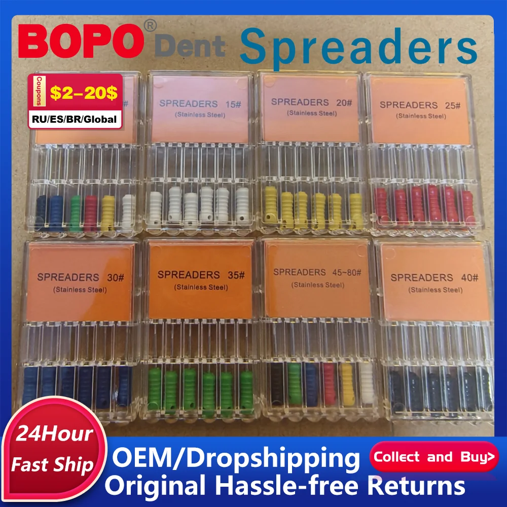 6pcs/Pack Dental Tapered Finger SPREADERS FILES Stainless Steel Endo ...
