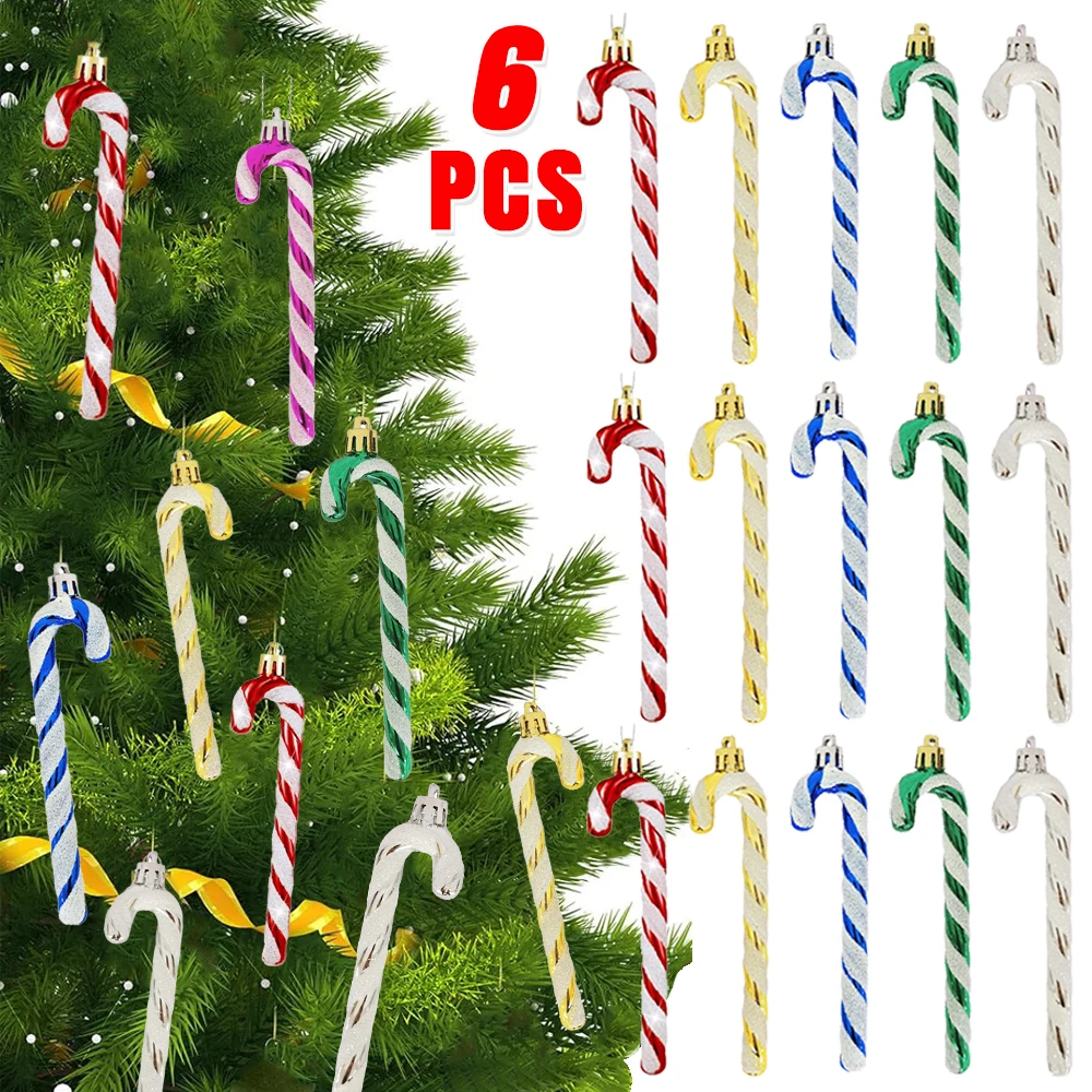 12/6Pcs Glitter Candy Canes Christmas Tree Hanging Ornaments Canes ...