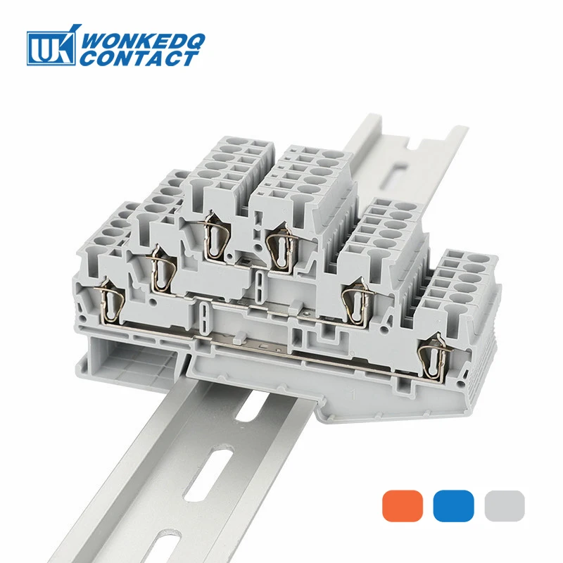 10Pcs-ST2-5-3L-Three-Level-Spring-Cage-Din-Rail-Connector-6-Connections ...