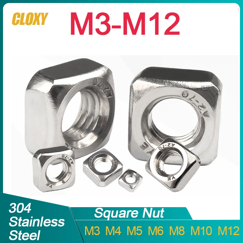 304-Stainless-Steel-Square-Nuts-M3-M4-M5-M6-M8-M10-M12-Metric-Nut ...