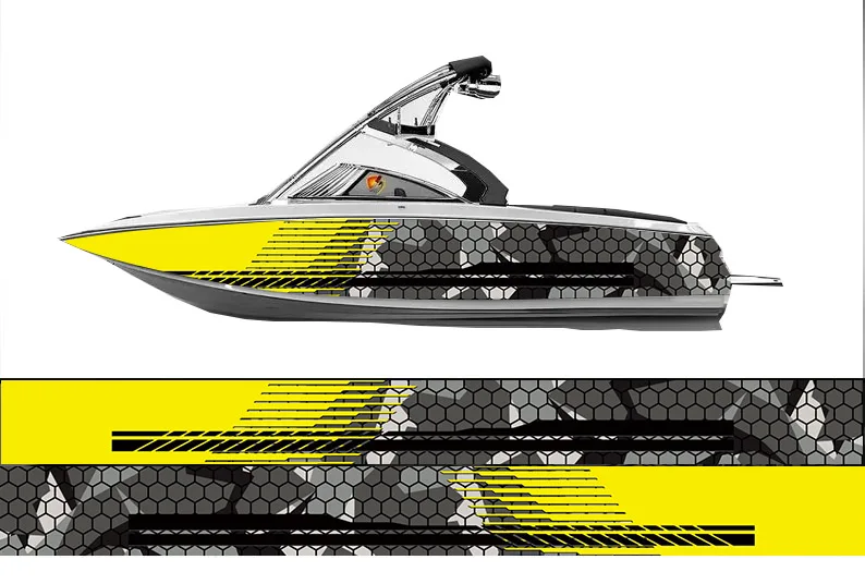 Custom Yellow Honeycomb Stripe Boat Sticker Fashion Custom Fish Boat ...