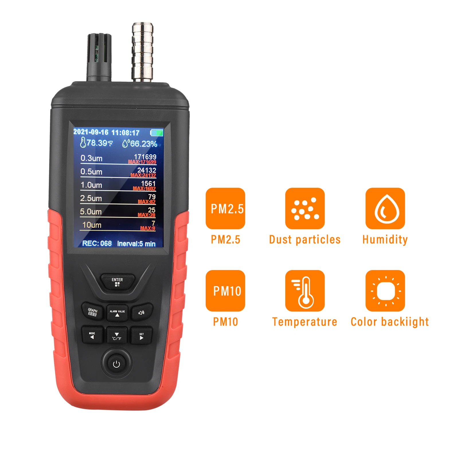Air Quality Tester Humidity Monitor Dust Particle Counter 6-Channel 0 ...