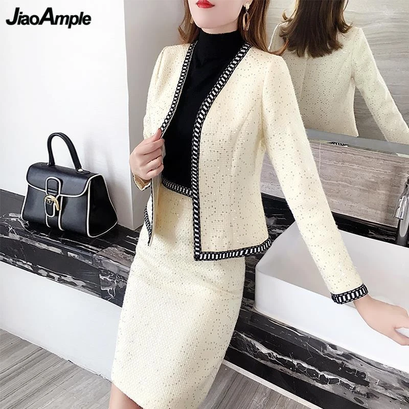 Rok Jaket Anggun Musim Semi Musim Gugur Wanita Dua Potong Setelan ...