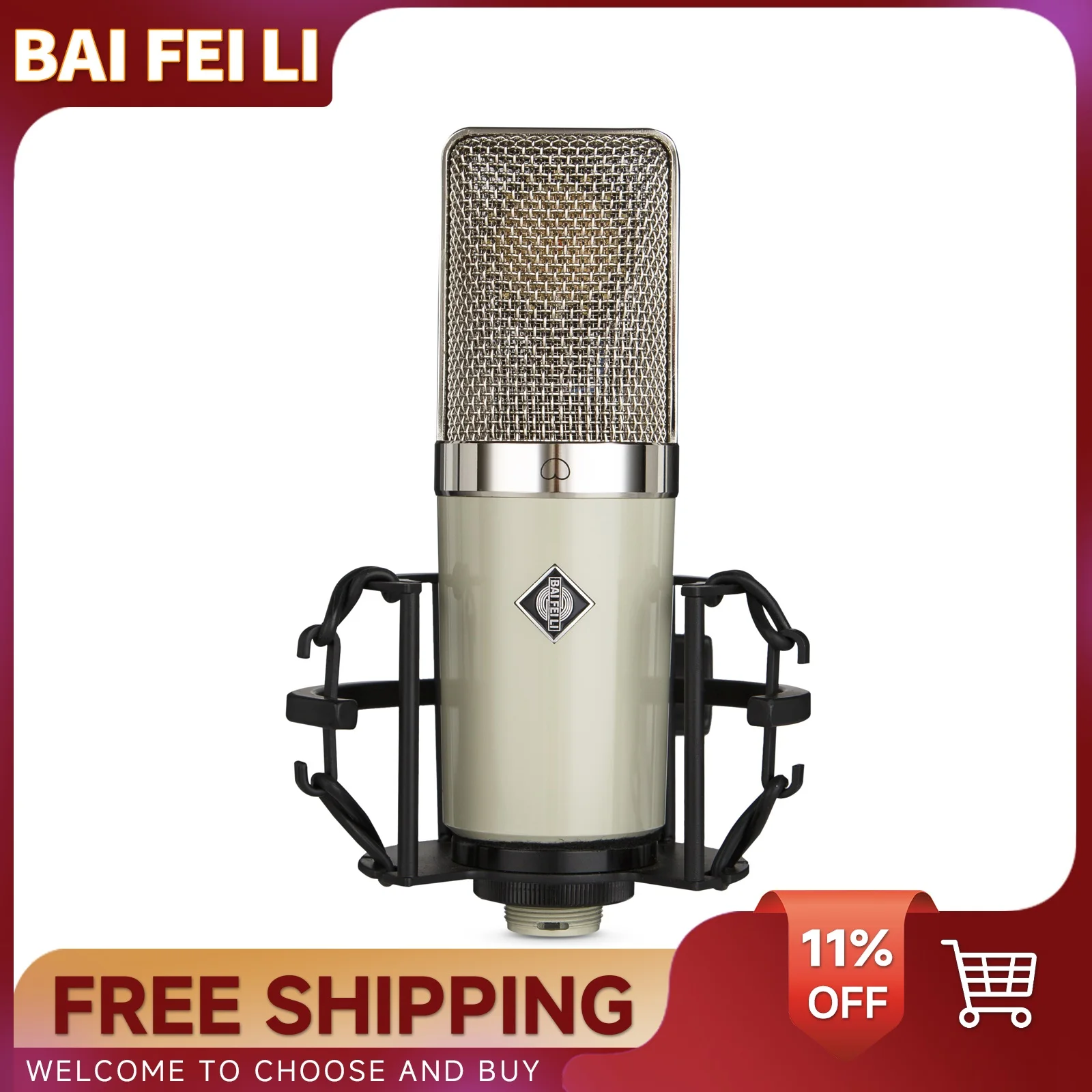 BAIFEILI V7 Cardioid Metal Condenser XLR Microphone With 34mm Large ...