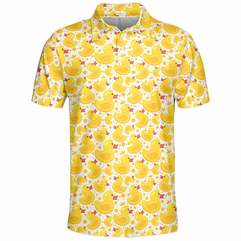 Fashion 3d Printed Yellow Duck Golf Polo Shirt For Men Summer Cartoon ...