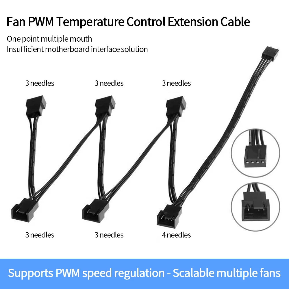 4 Pin PWM Fan Cable 1 To 5/6 Ways Splitter Black Sleeved Extension ...