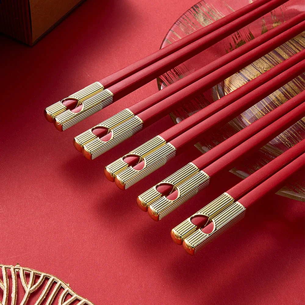 5 Pair Red Heart pattern Chopsticks Reusable 24cm Chinese Chopstick for ...