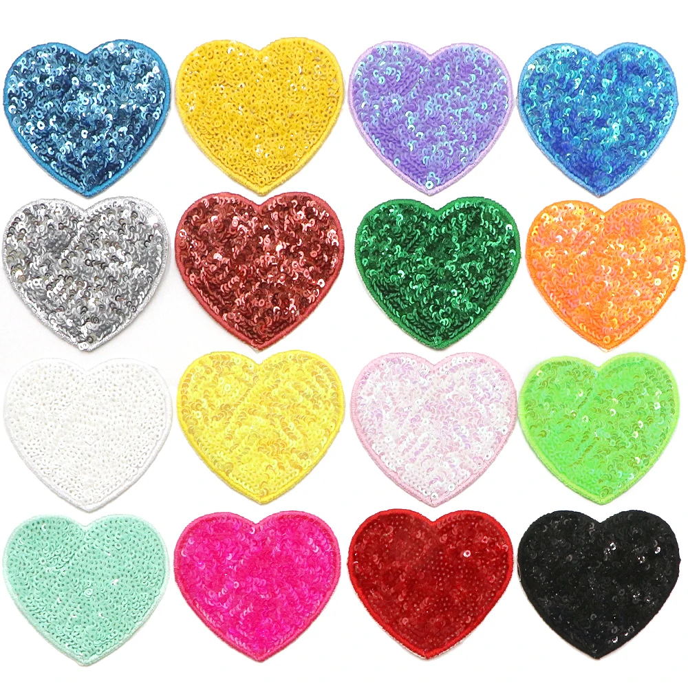 3PC/lot Sequin Heart Iron on Patches Shiny Love Patches Embroidery ...
