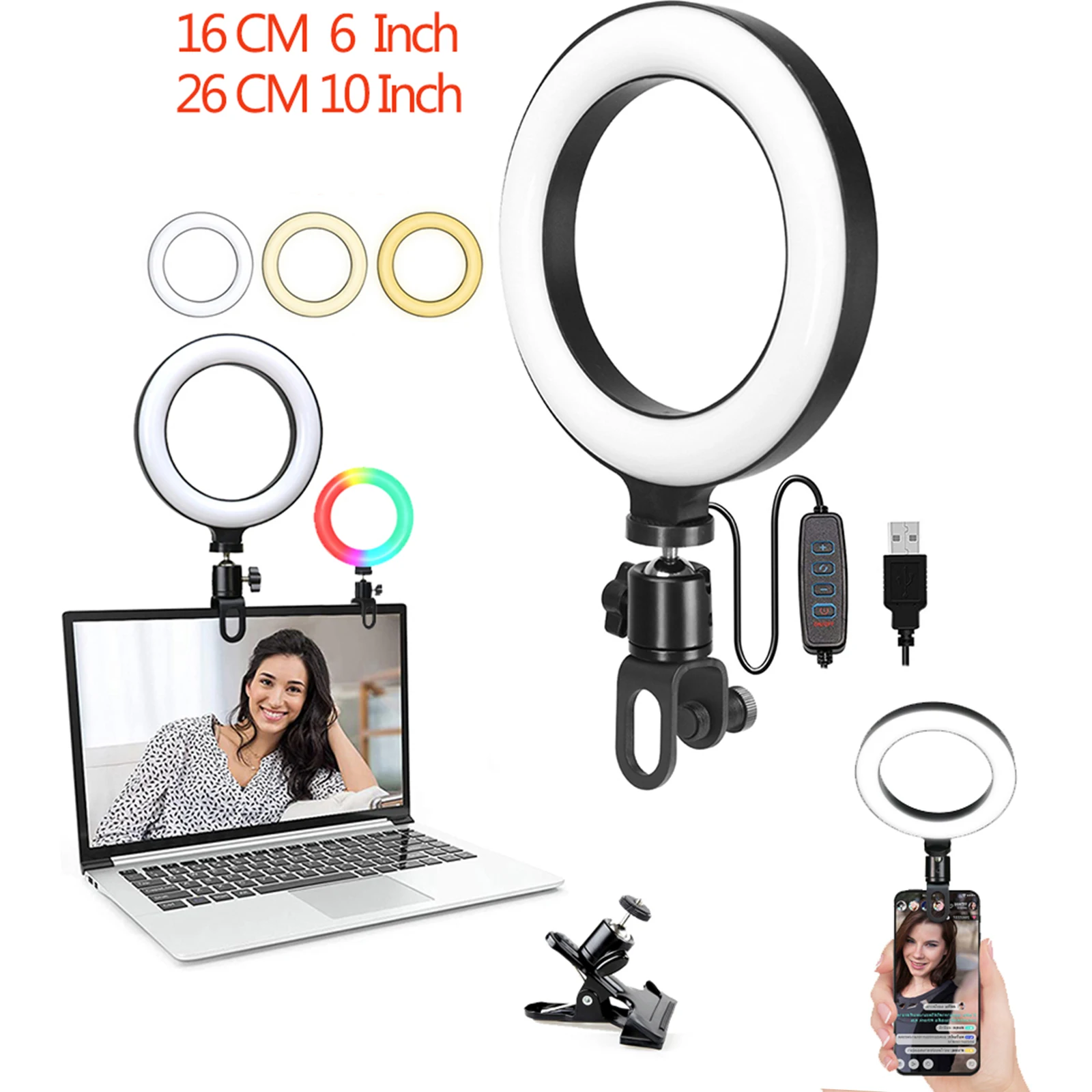 Lighting Ring Light, Laptop Video Conference Set, 6.3 Inch Led Selfie ...