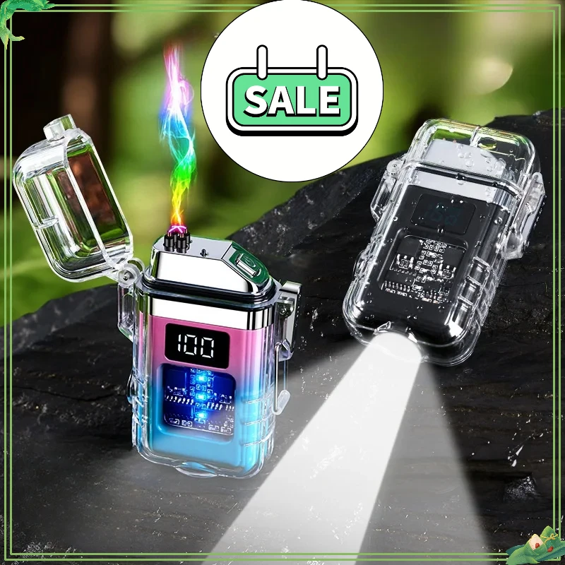 Waterproof Transparent Shell Charging Dual Arc Lighter LED Strong Light ...