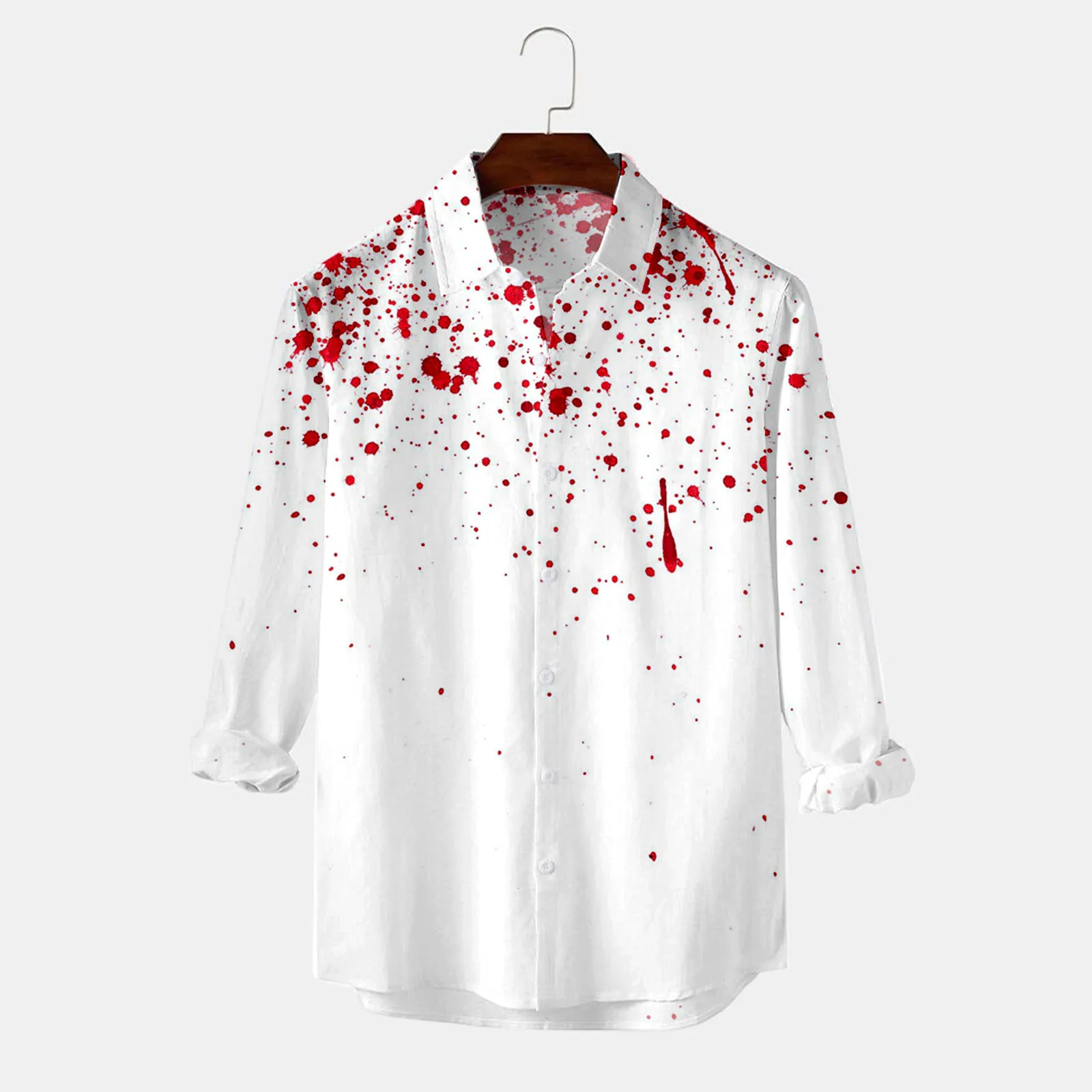 Male-Party-Halloween-Bloodstain-Printed-Shirt-Long-Sleeve-Turn-Down ...