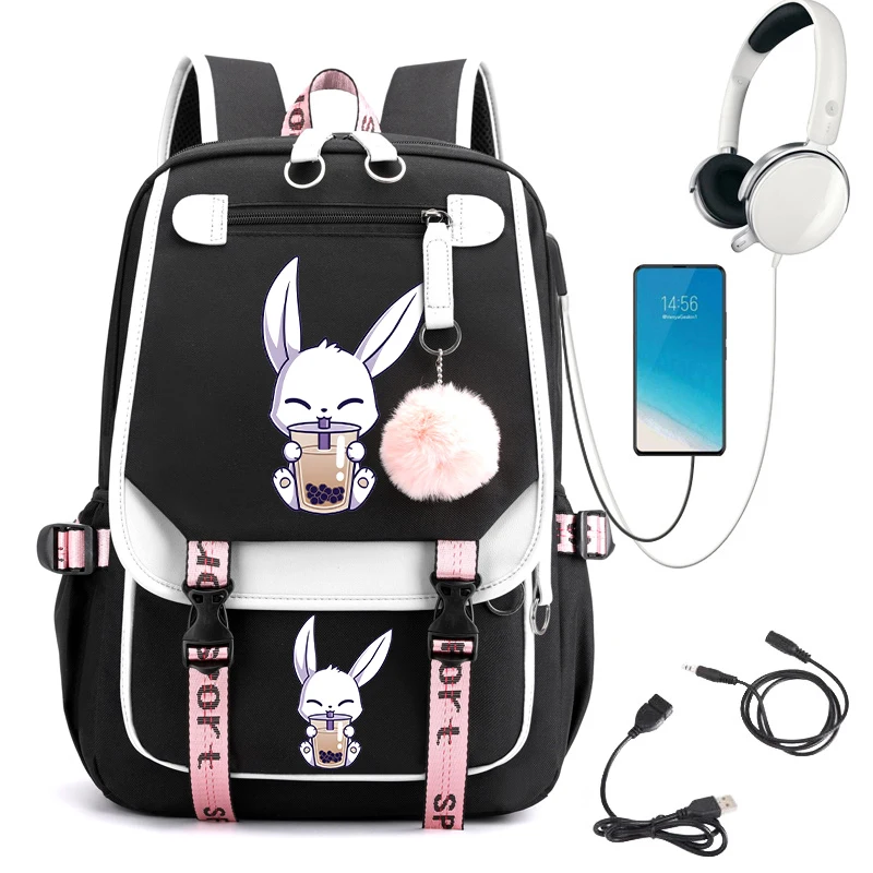 Boba-Rabbit-Bubble-Tea-Anime-Teens-Backpack-Kawaii-Waterproof-School ...