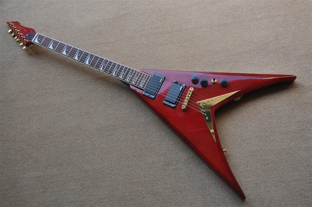 Unusual-Shape-Red-Body-Electric-Guitar-with-Rosewood-Fretboard-Gold ...