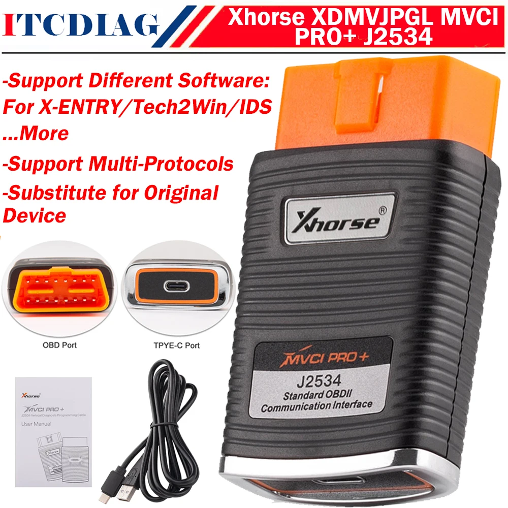 Xhorse XDMVJPGL MVCI PRO+ J2534 Cable Super Vehicle Diagnosis ...
