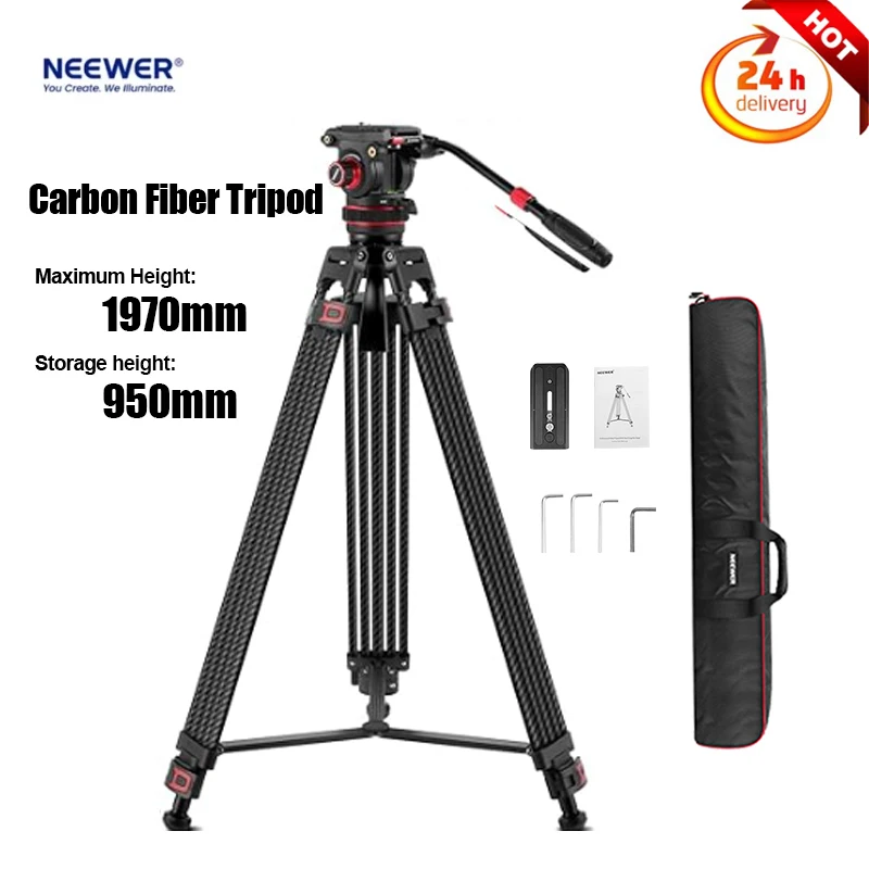 NEEWER-Trip-compacto-de-fibra-de-carbono-com-cabe-a-fluida-placa-QR ...