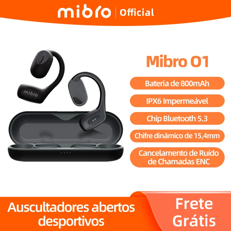 Mibro O1 Sport Open Earbuds Bluetooth 5.3 Fone de ouvido sem fio 800mAh ...