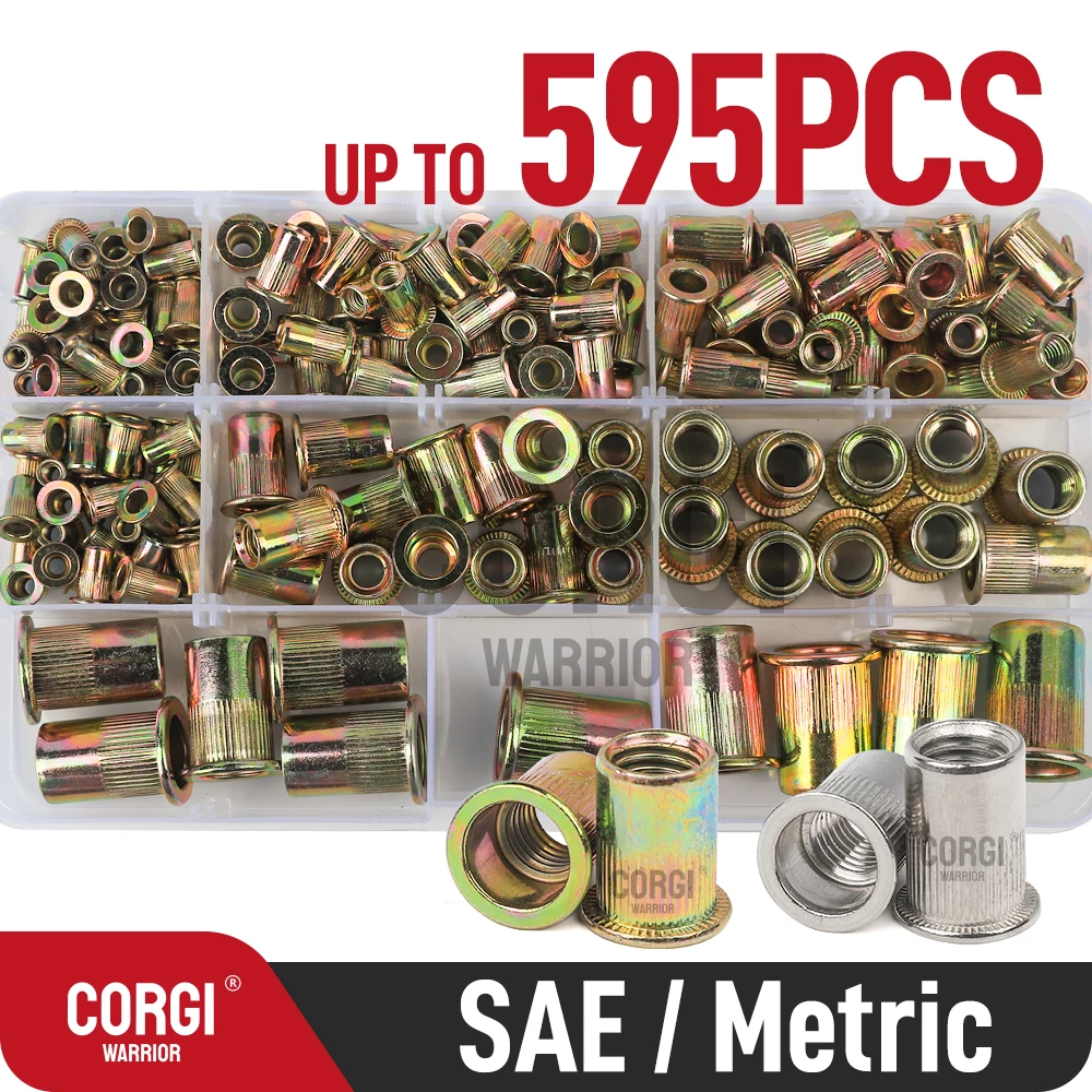 SAE-Metric-Rivet-Nut-Assortment-Flat-Head-Threaded-Insert-Kit-77-595-M3 ...