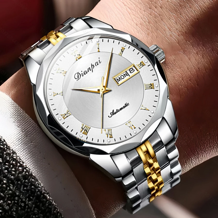 Men's automatic mechanical watch with luminous dial, date display ...