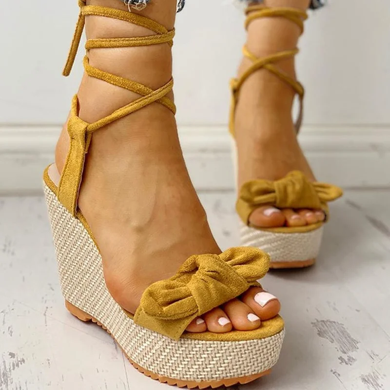 Summer Ankle Strap Women Sandals Platform Wedges High Heel Flock ...