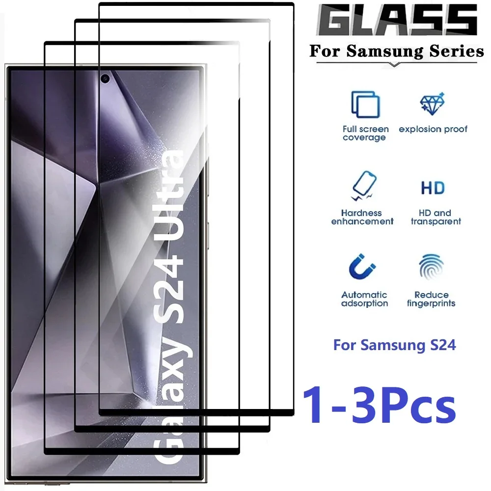 1-3Pcs-Black-Border-Tempered-Glass-for-Samsung-Galaxy-S24-Ultra-Plus ...