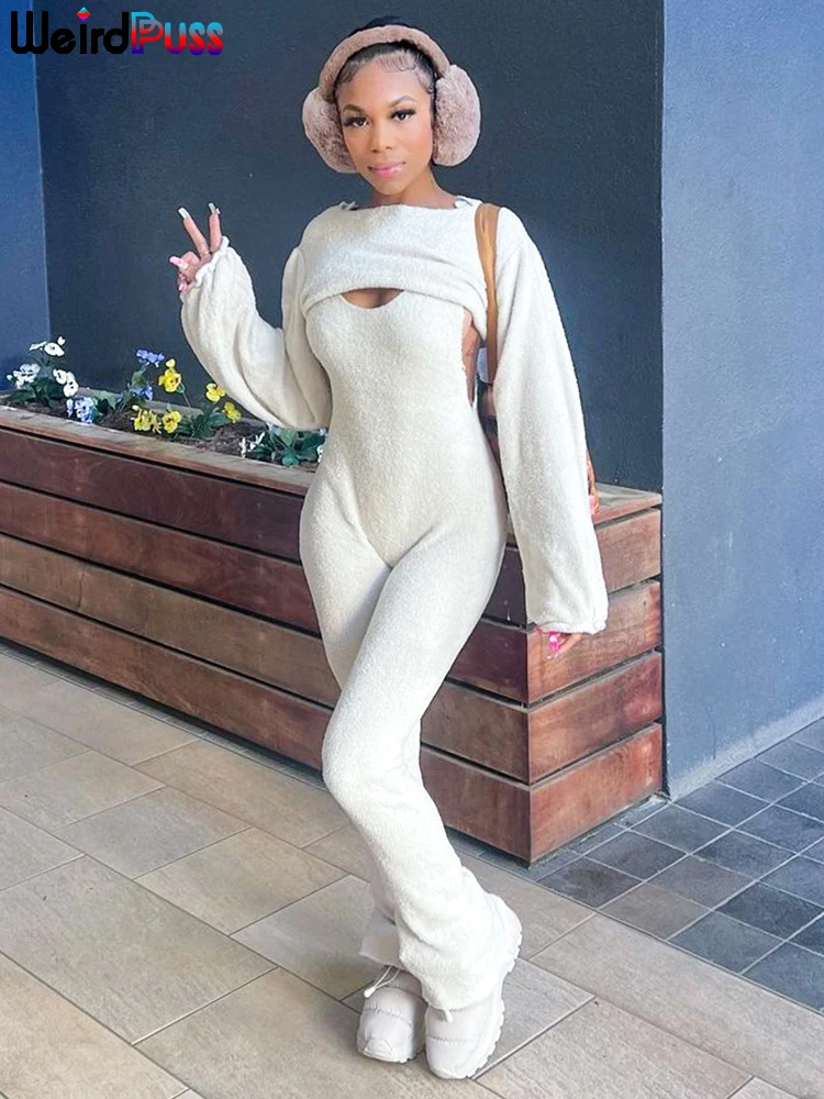 Weird-Puss-Furry-Autumn-Women-Tracksuit-Casual-2-Piece-Set-Solid-Crop ...