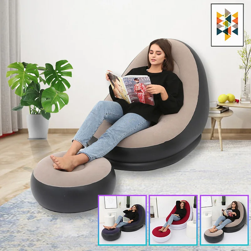 Portable Folding Inflatable Sofa Lazy BeanBag Sofas Chair Lounger Bean ...