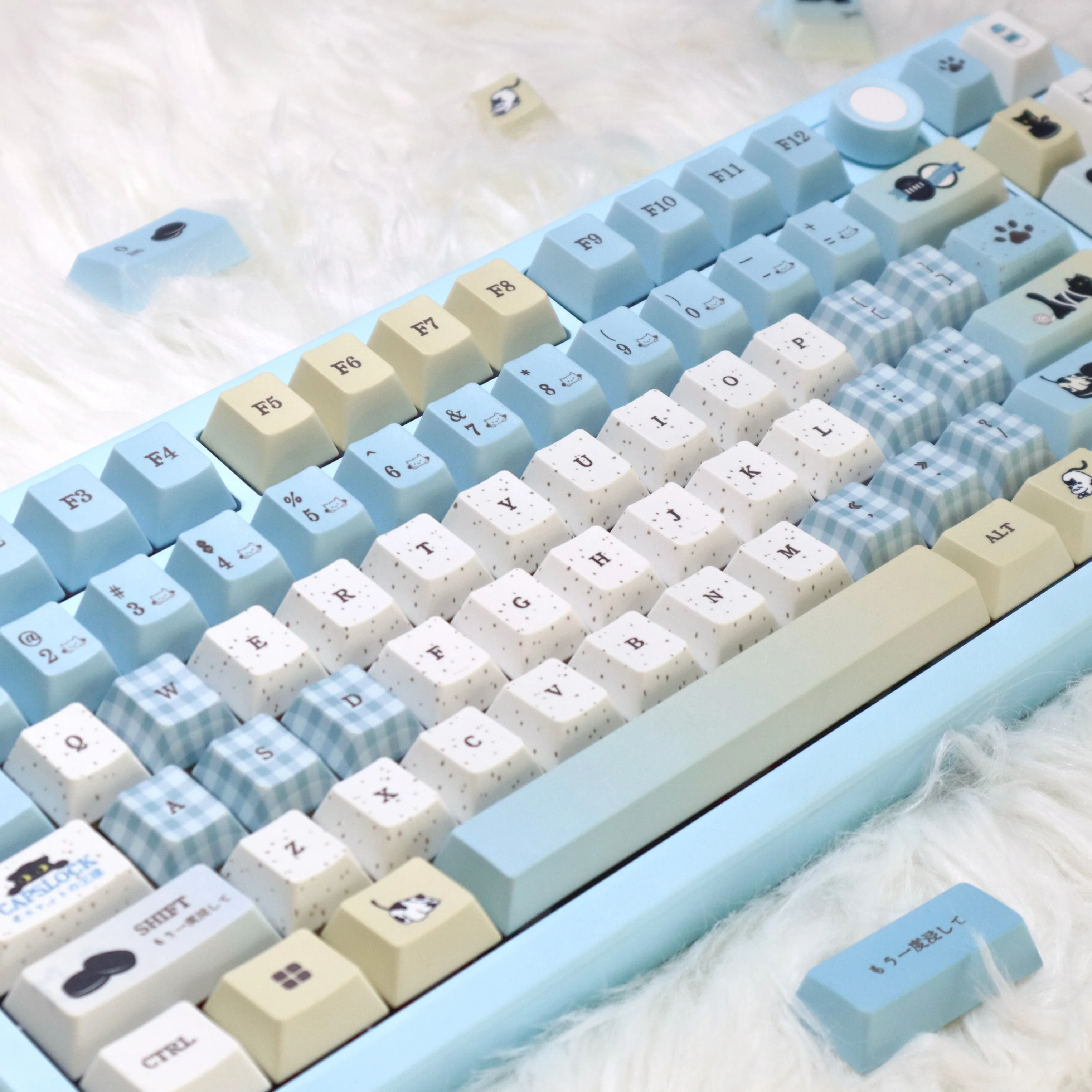 Black And White Waltz Keycaps Cherry Pbt Process Blue Polka Dot Cute ...