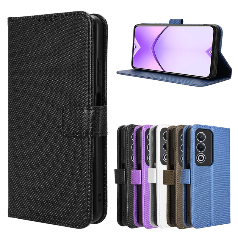 For OPPO A80 5G Case Luxury Flip Diamond Pattern Skin PU Leather Wallet ...