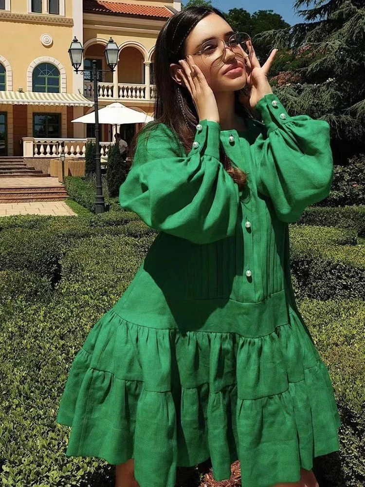 Delocah High Quality Spring Women Fashion Runway Mini Dress Lantern ...