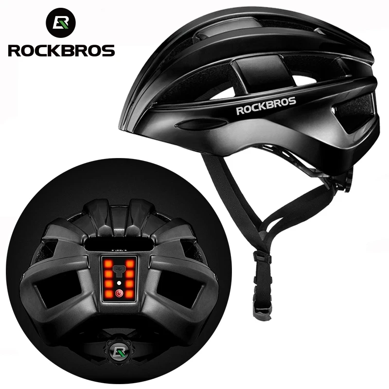 ROCKBROS Capacete de Bicicleta com Lanterna Traseira MTB Ciclismo de Estrada Capacete EPS PC Luz ...